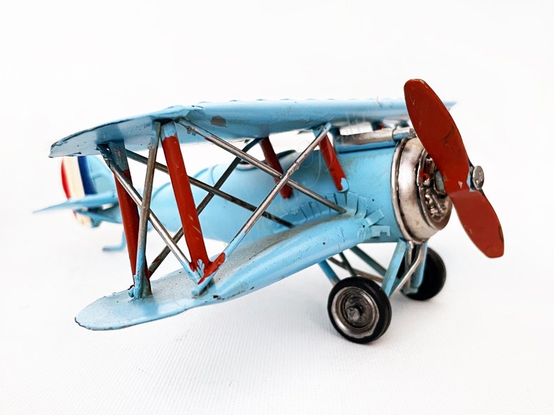 Vintage Airplane Metal Model Blue Biplane Scale Model - Etsy