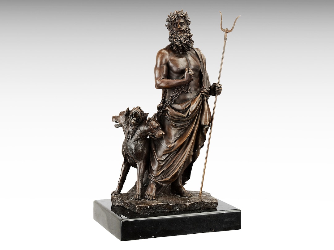 Bronze Statue of Hades With Cerberus, Bronze Sculpture on Marble Base ...