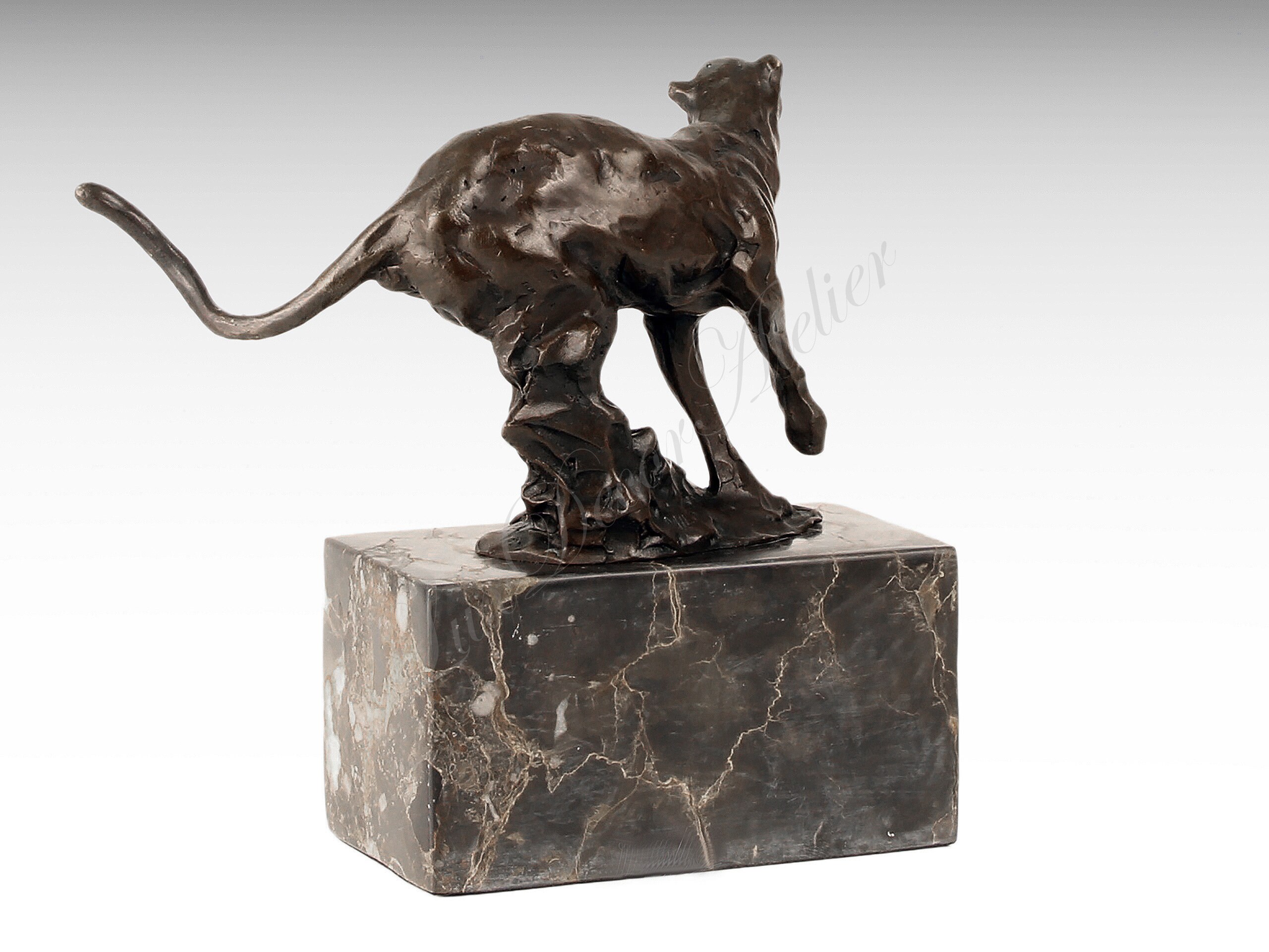 Bronze Sculpture of Cheetah on Marble Base Running Leopard - Etsy