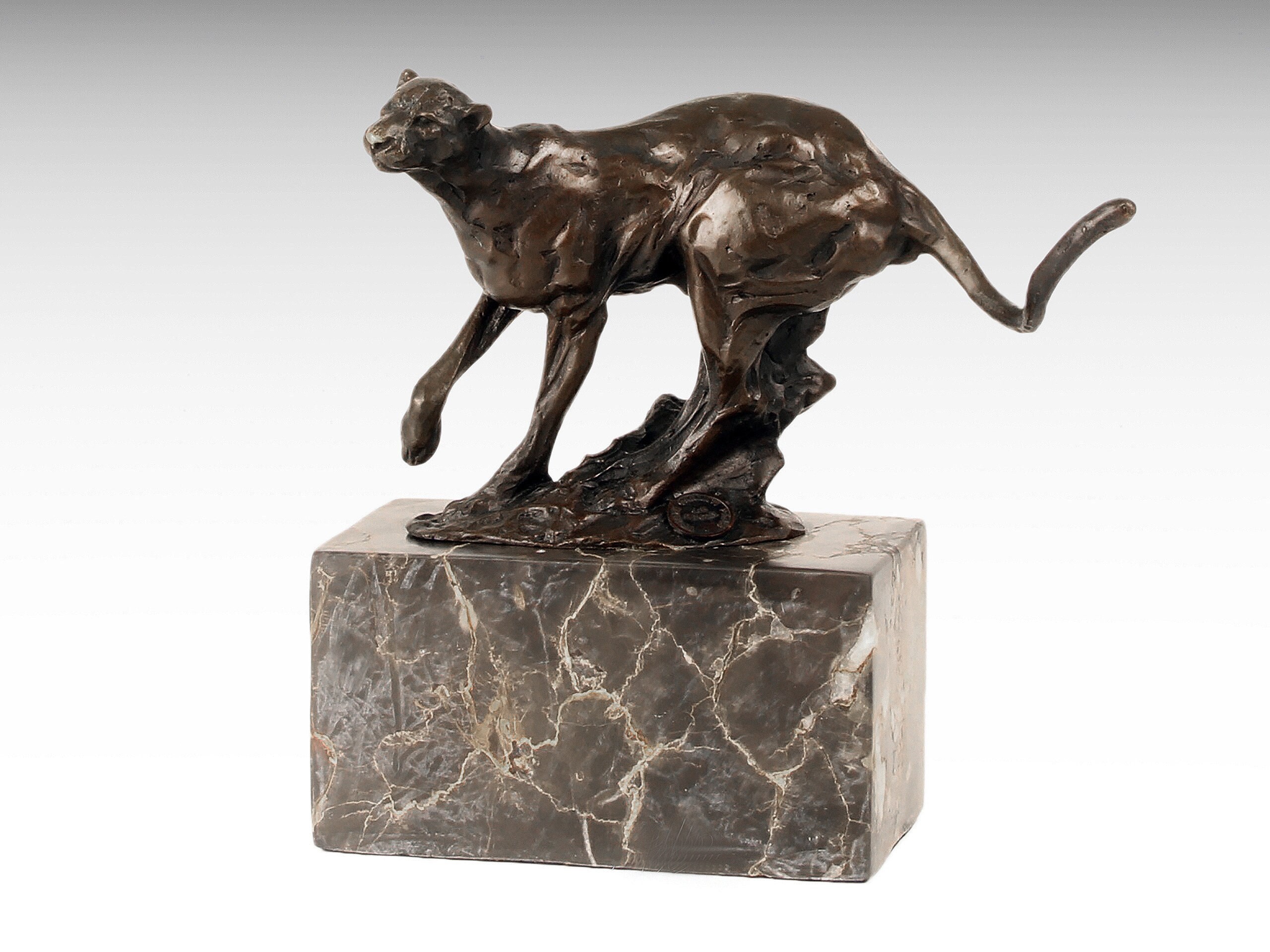 Bronze Sculpture of Cheetah on Marble Base Running Leopard - Etsy