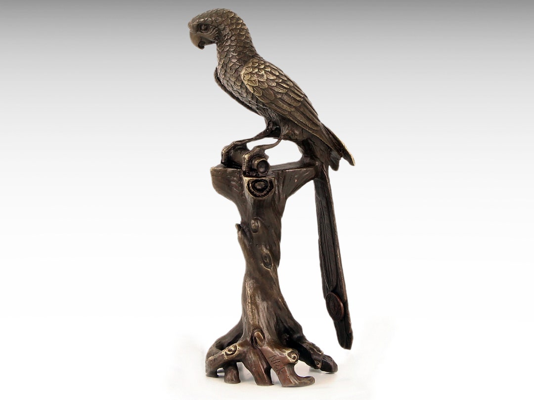 Bronze Sculpture of Parrot on a Tree, Bronze Parrot Sculpture Macaw ...