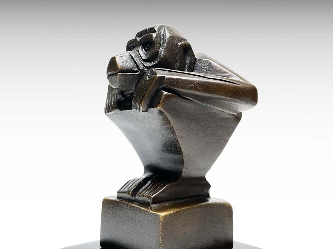 Bronze Monkey Statue Metal Sculpture Art Deco Style, Cubist Animal ...