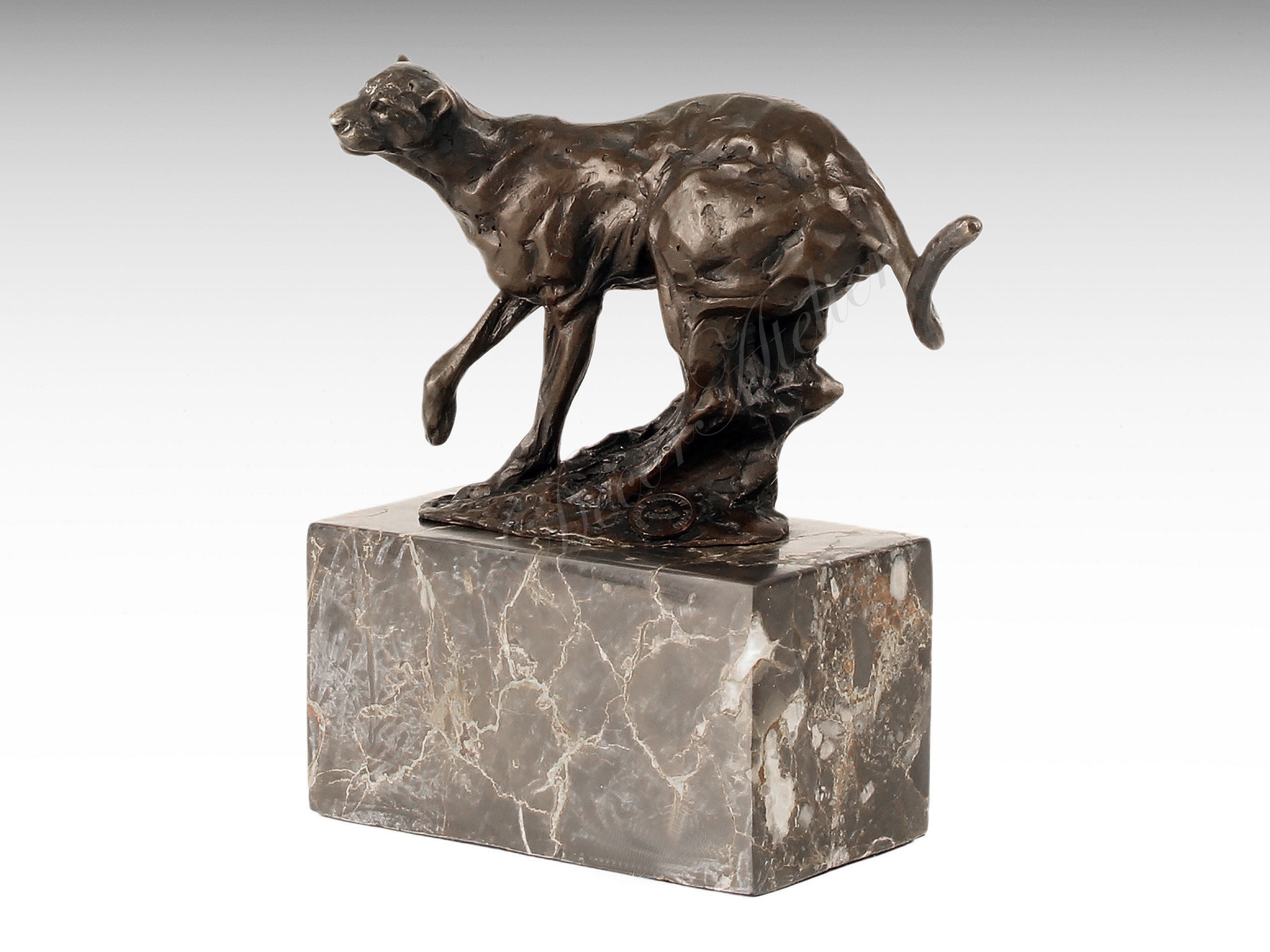 Bronze Sculpture of Cheetah on Marble Base Running Leopard - Etsy