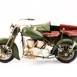 Large Green Metal Motorcycle With Sidecar, Vintage Motorbike Model ...