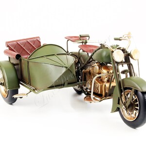 Large Green Metal Motorcycle With Sidecar, Vintage Motorbike Model ...