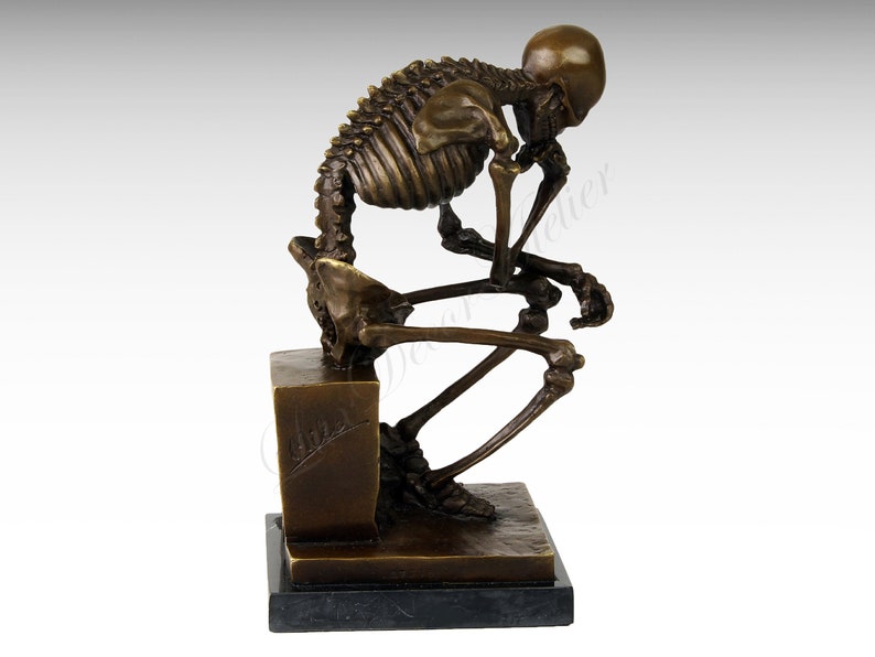 Large Skeleton Bronze Sculpture of the Thinker on Marble Base - Etsy