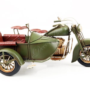 Large Green Metal Motorcycle With Sidecar, Vintage Motorbike Model ...