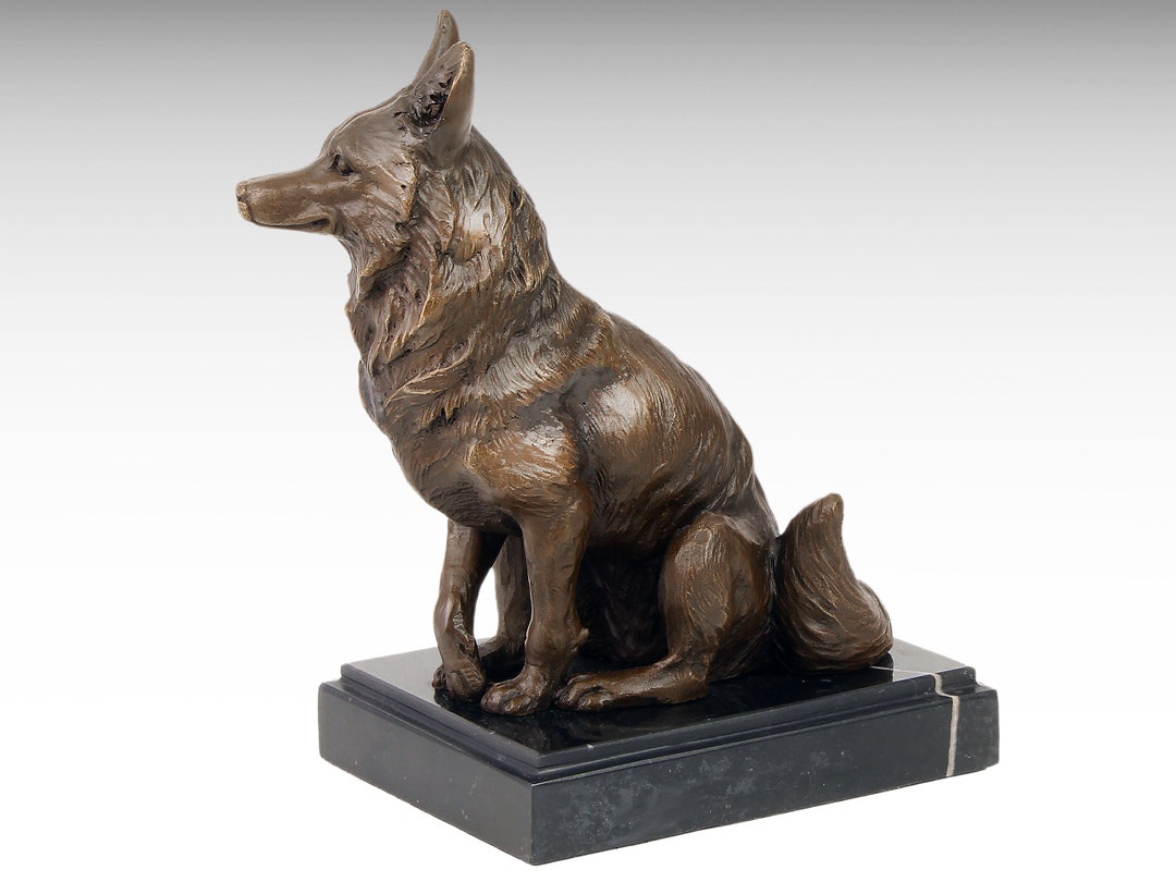 Sitting Fox Bronze Sculpture, Bronze Statue on Marble Base, Fox ...