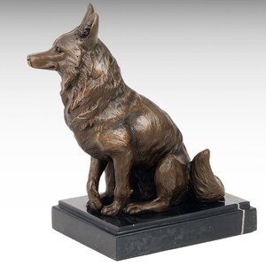 Sitting Fox Bronze Sculpture, Bronze Statue on Marble Base, Fox ...