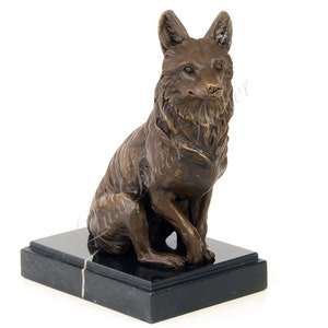 Sitting Fox Bronze Sculpture, Bronze Statue on Marble Base, Fox ...