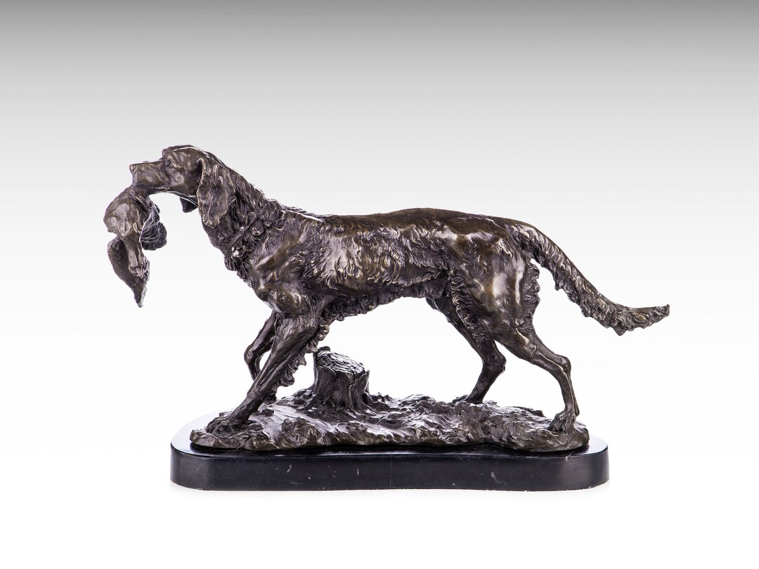 Large Bronze Sculpture of Hunting Dog With Pheasant Bird, Bronze Statue ...