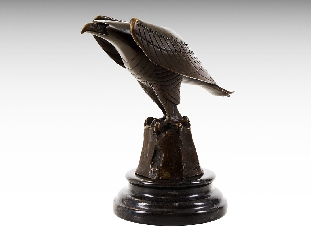 Hawk Bronze Sculpture on Marble Base, Falcon Eagle Bronze Statue ...
