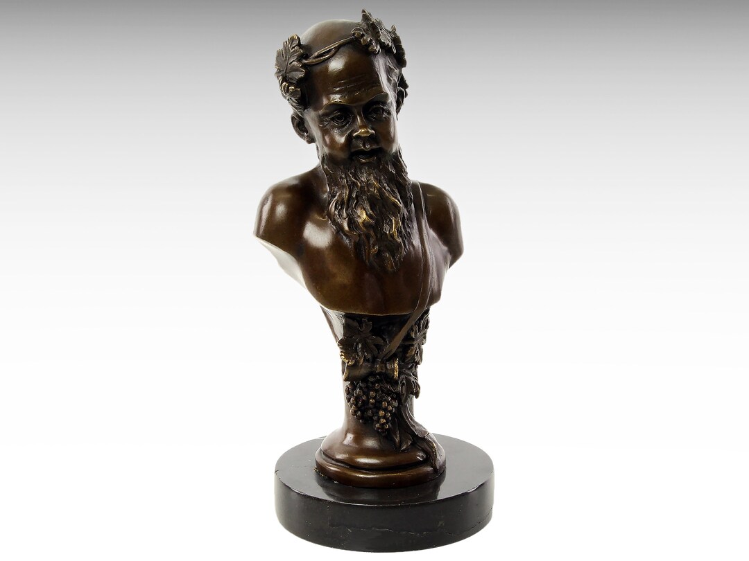 Bacchus Bronze Sculpture, Bronze God of Wine Bust Statue on Marble Base ...