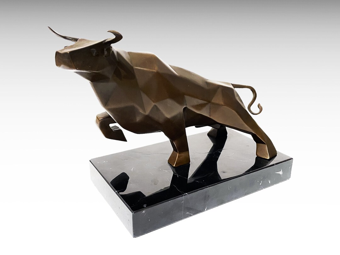 Cubist Bull Bronze Sculpture, Modern Bronze Statue on Marble Base ...