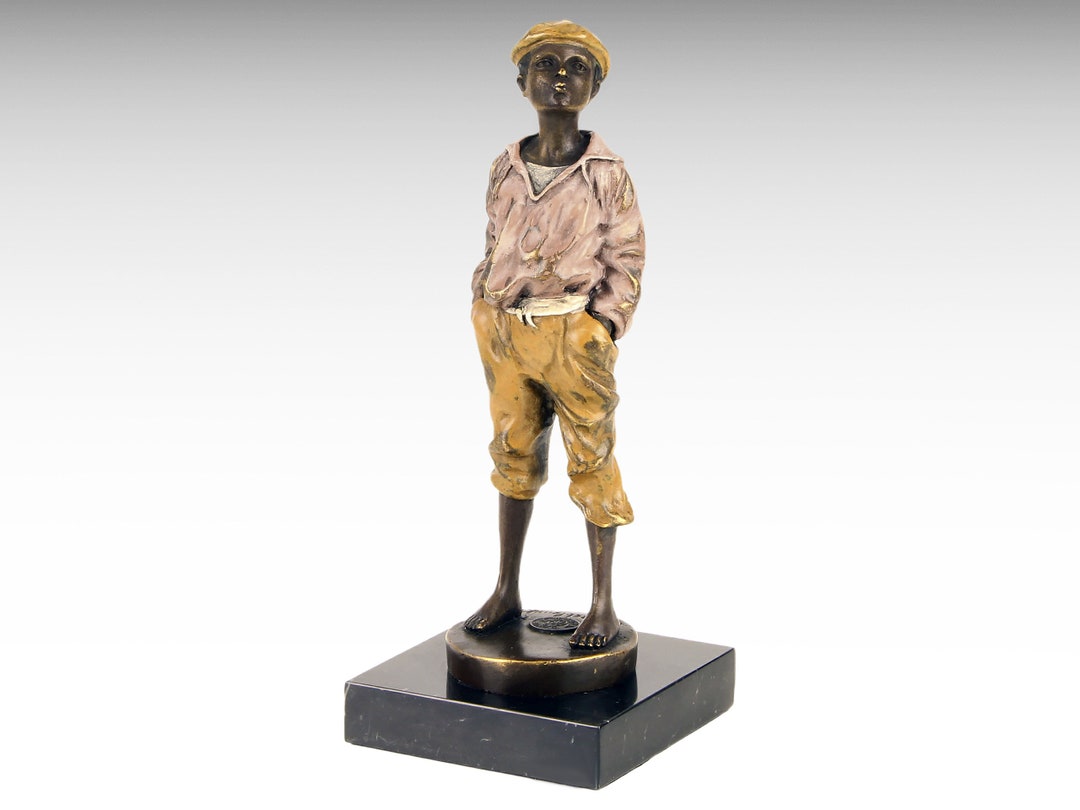 Bronze Sculpture of Whistling Boy on Marble Base, School Boy Statue ...
