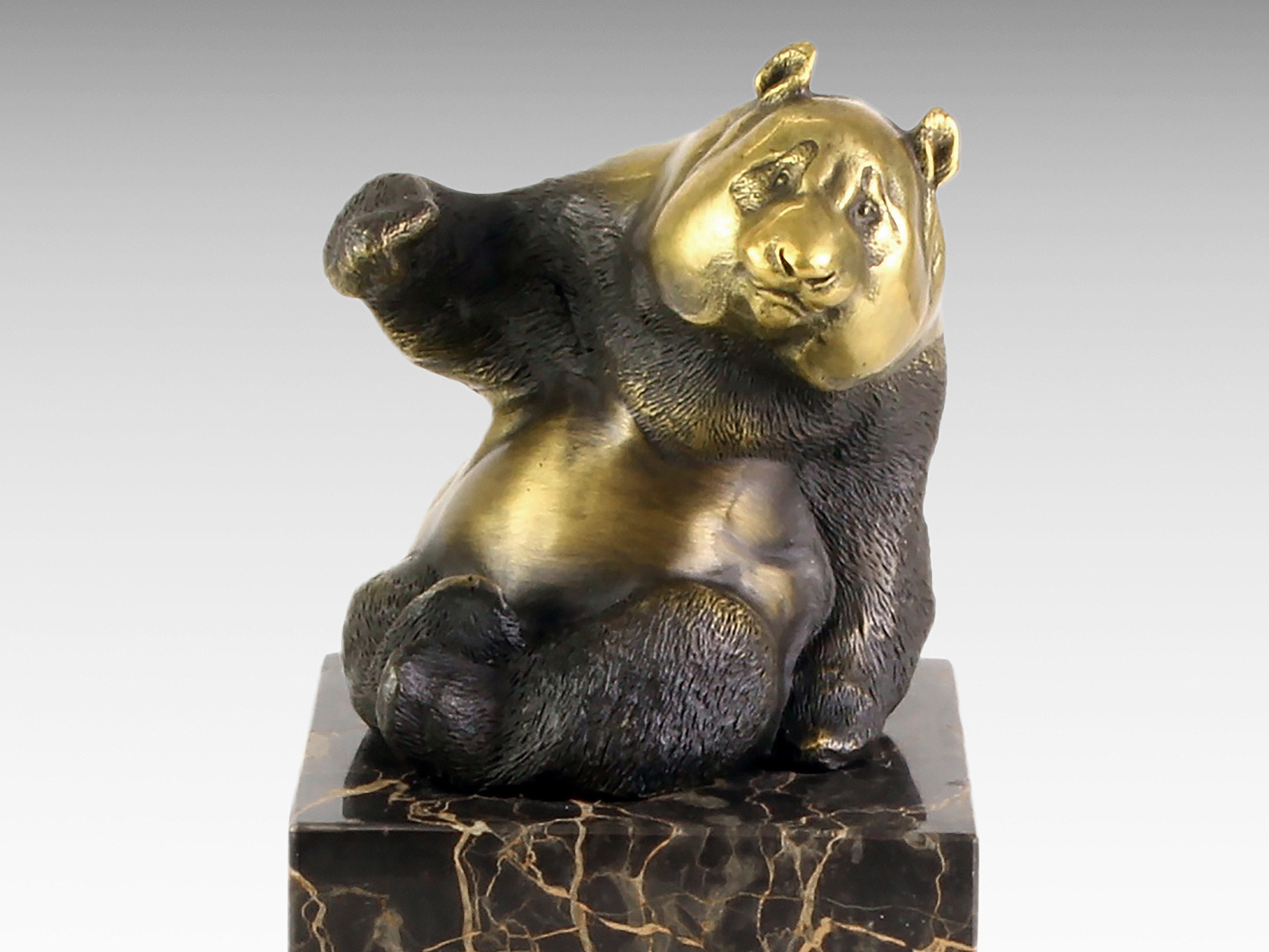 Bronze Sculpture of Panda Bear Sitting on Marble Base Modern - Etsy