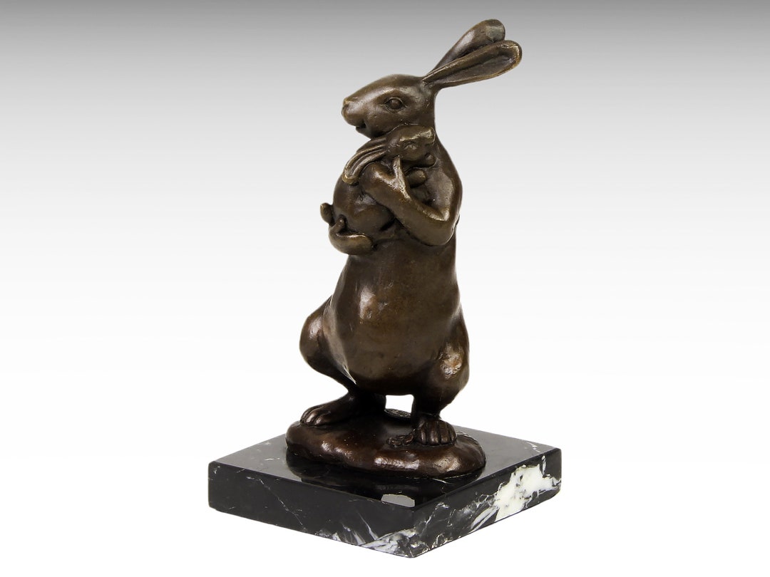 Bronze Sculpture of Rabbit With Bunny on Marble Base, Mother and Son ...