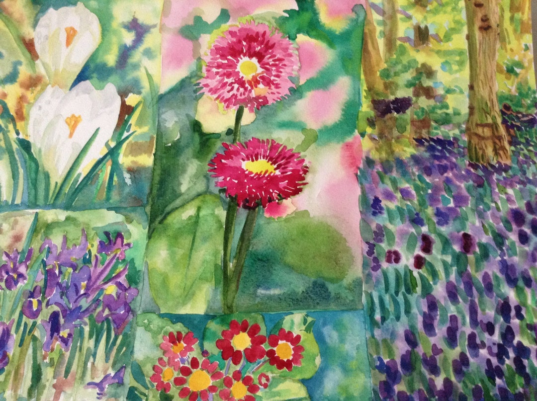 Spring Garden Floral Spring Flowers Watercolour Art Original Digital ...