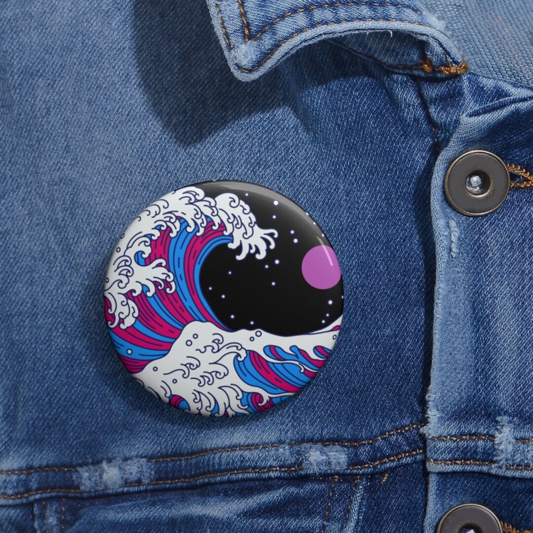 Bisexual Pin Button, Japanese Wave Art, Bi Flag Color Gift, LGBTQ ...