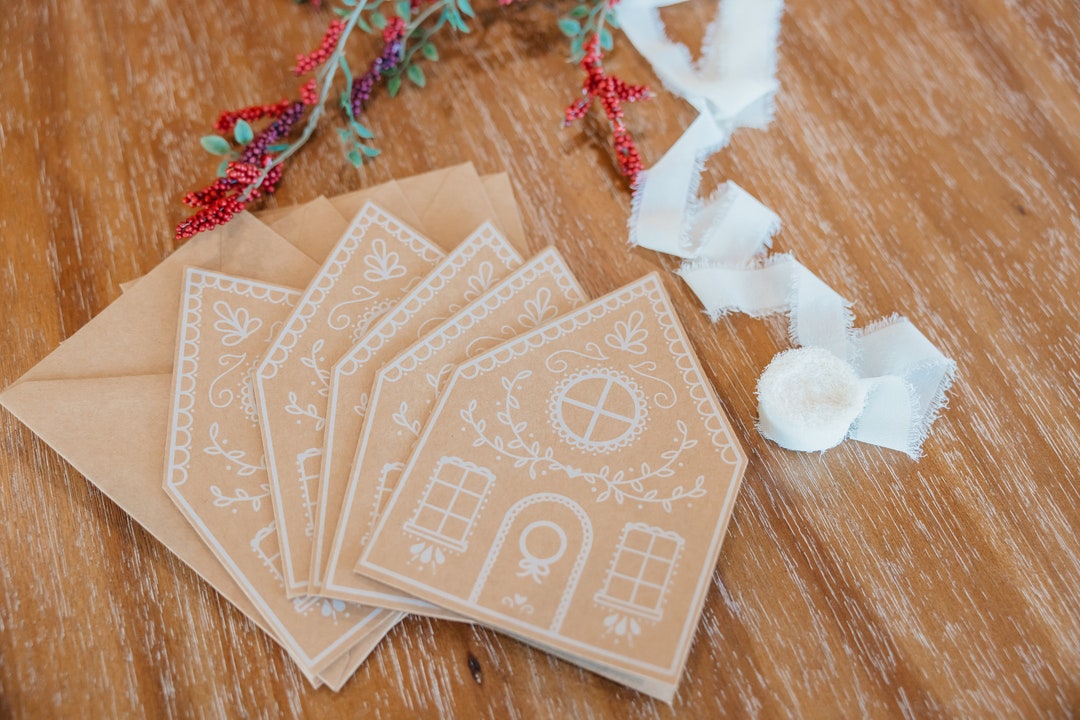 Gingerbread House Greeting Cards - Set of 5 - Etsy