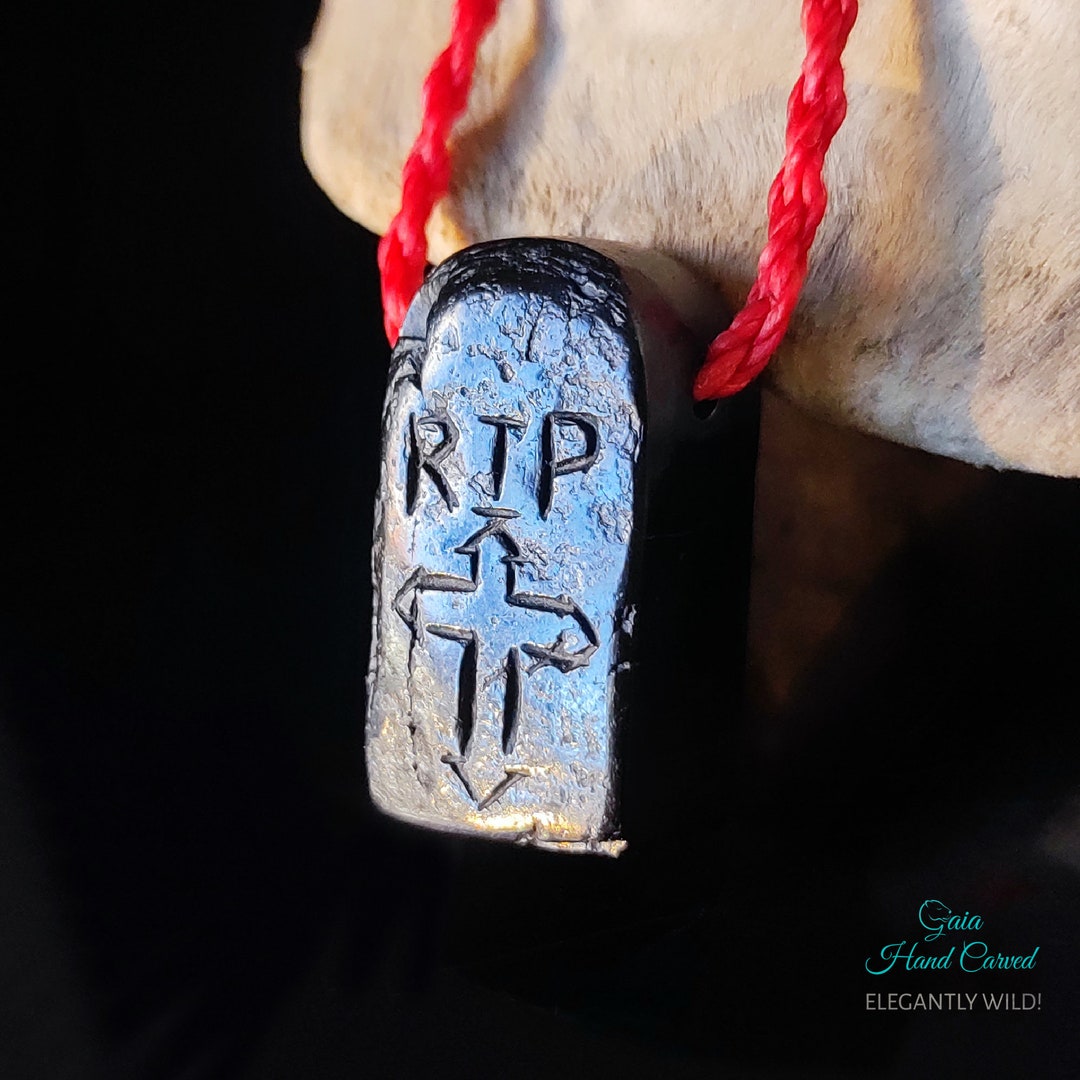 RIP Stone Cross Tombstone Pendant, Gothic Black Tombstone Necklace, RIP ...