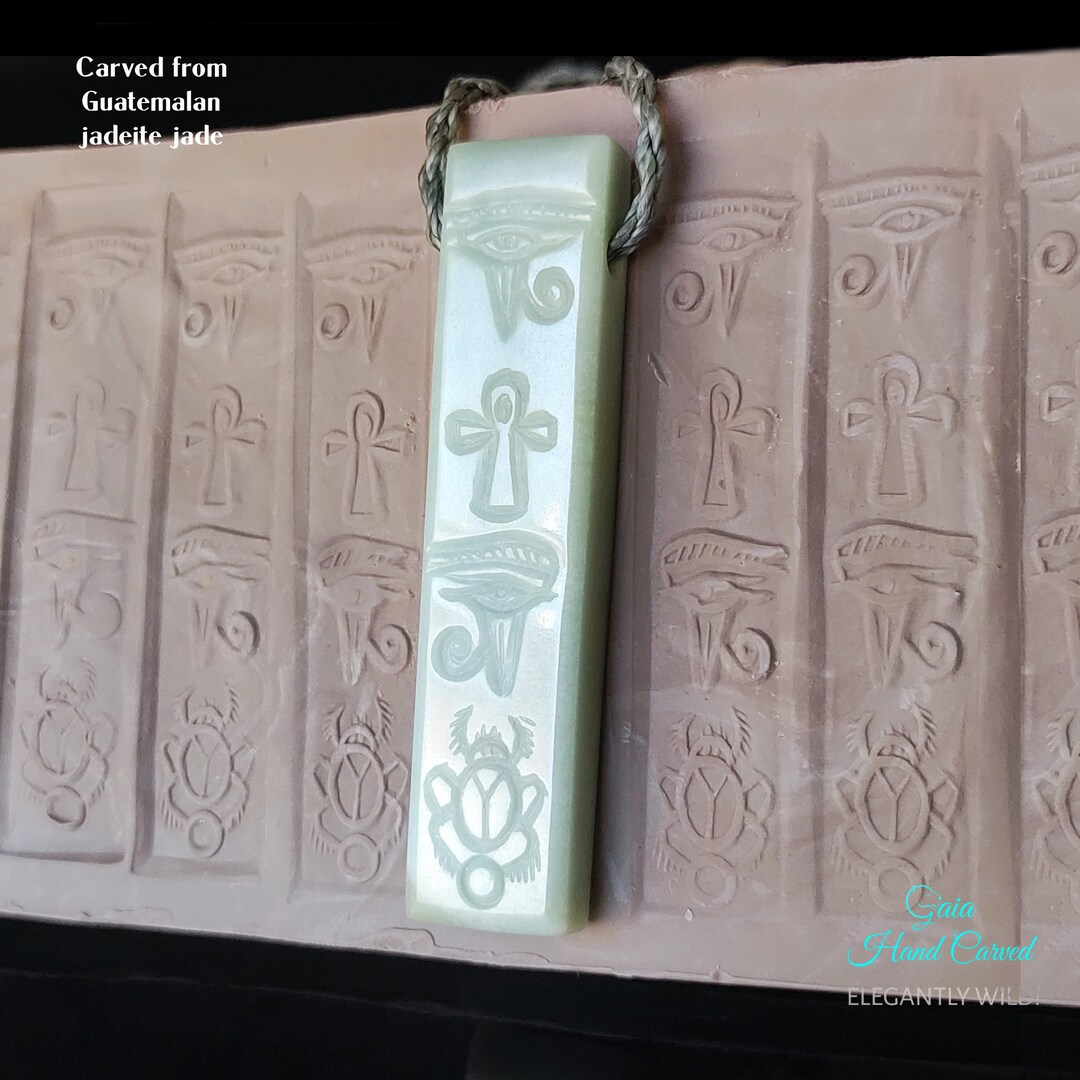 Guatemalan Jadeite Jade Intaglio Pendant, Hand-carved Egyptian Symbols ...