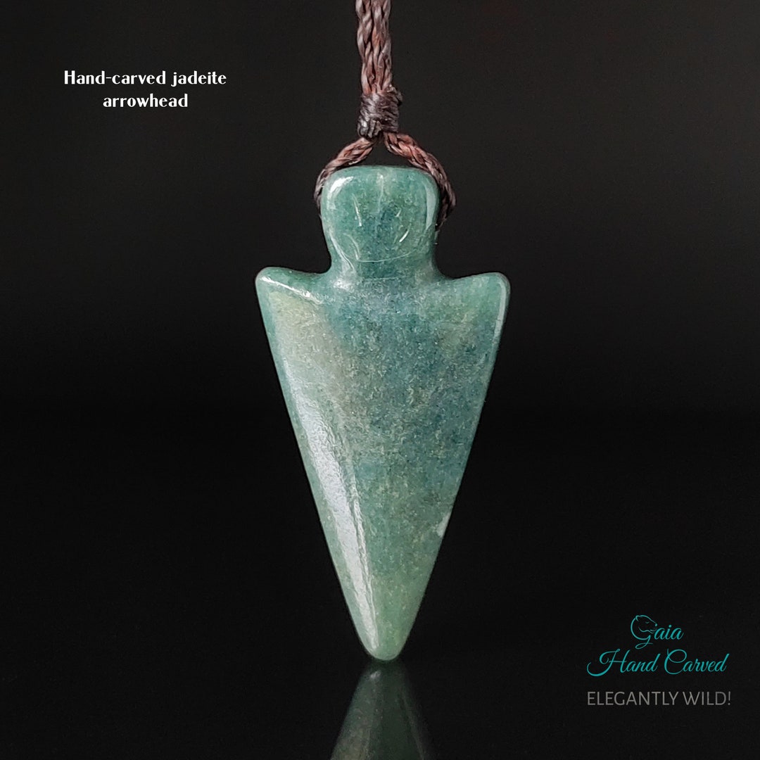 Jade Arrowhead Necklace, Stone Spearhead Pendant, Blue Jade Pendant ...