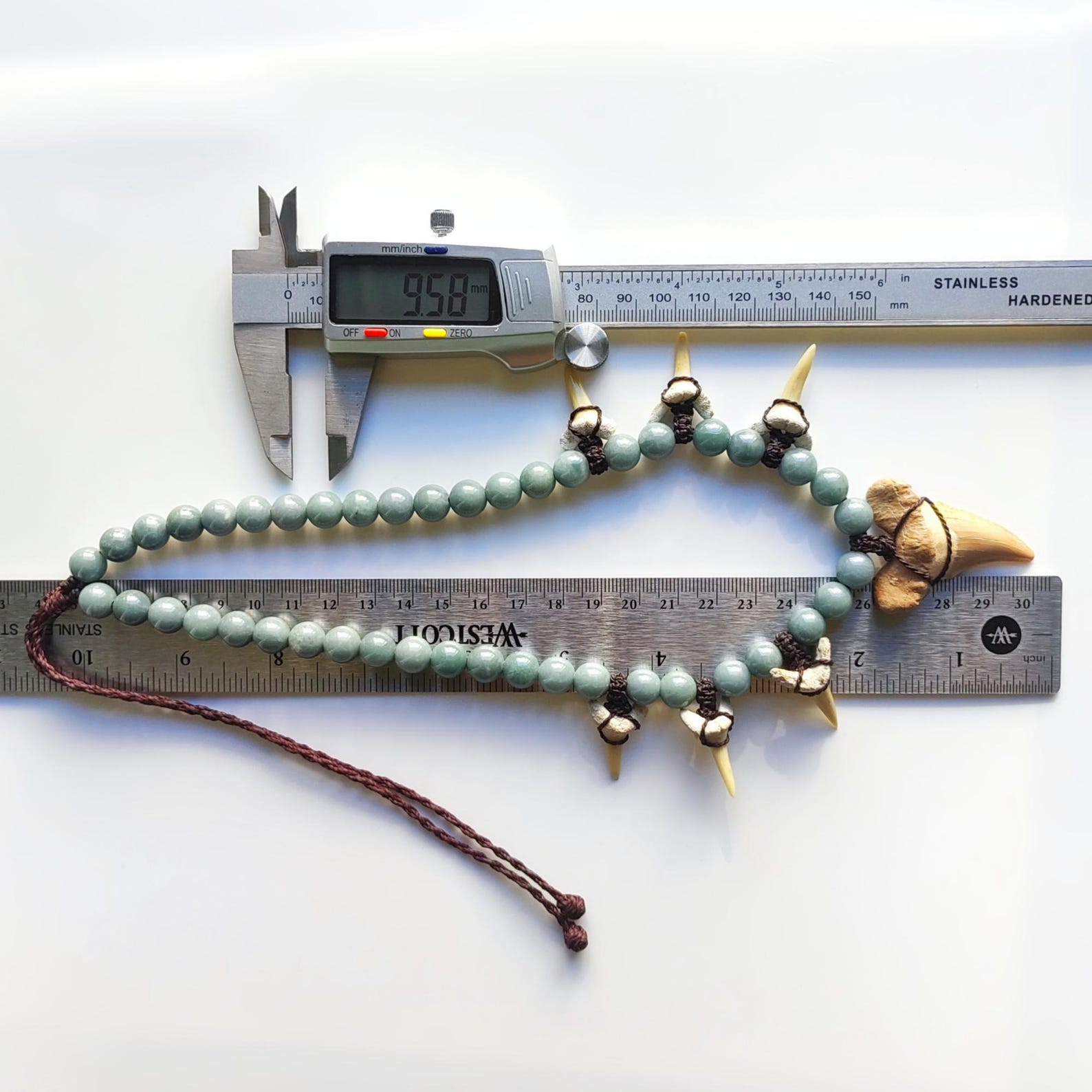 Guatemalan Jadeite Rustic Necklace, Shark Tooth and Crystal Bead ...