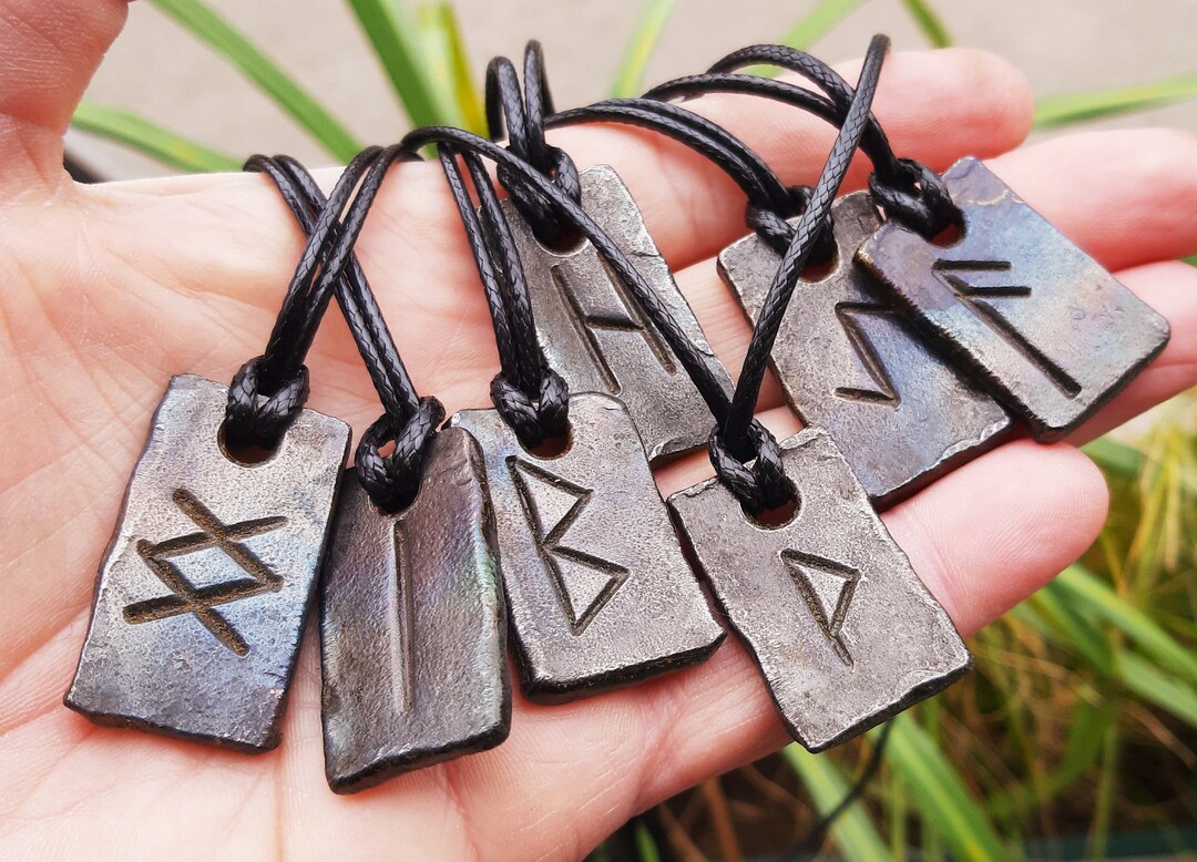 Hand Forged Elder Futhark Viking Rune Pendants - Made of Hammered Steel ...