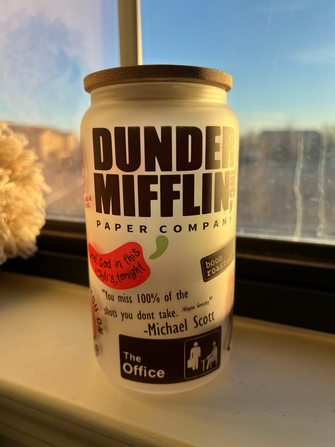 The Office Beer Can Glass Dunder Mifflin Glass 16 Oz Frosted Beer Can ...