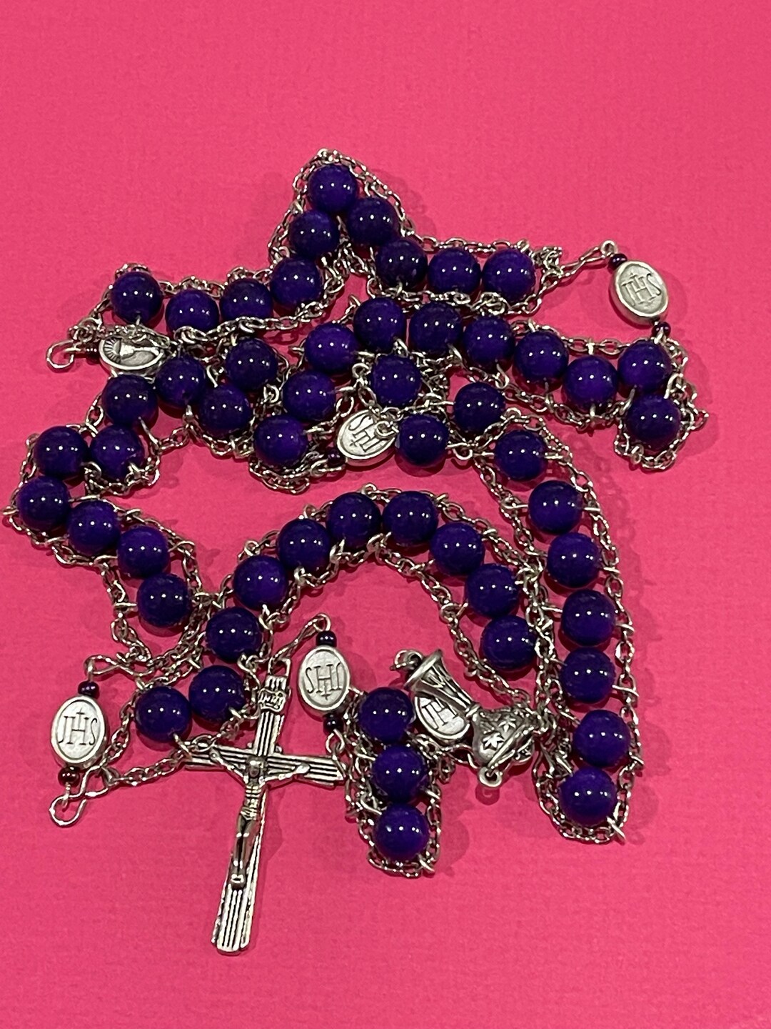 Purple Rosary With Chalise and First Communion Beads - Etsy