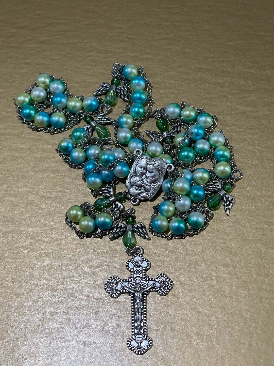 Holy Family Green Rosary With Green Angles - Etsy