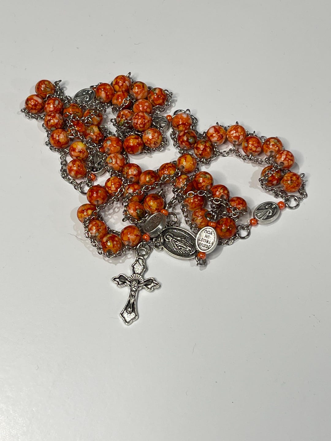 Marbled Rosary - Orange / Sacred Heart of Jesus - Etsy