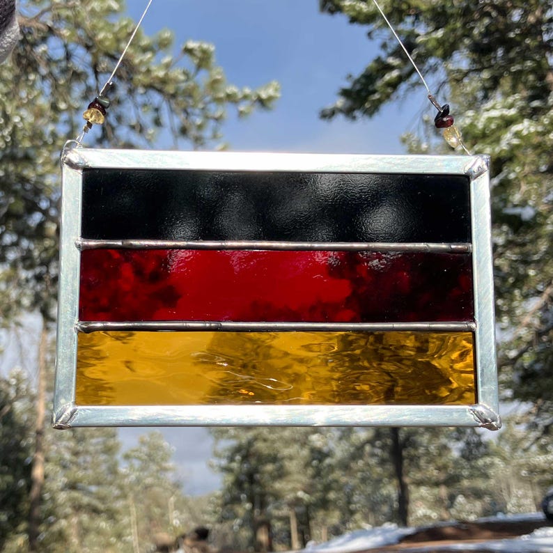 German Flag Stained Glass Suncatcher With Gemstones on Hanging Wire ...