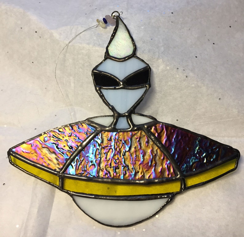 Alien Stained Glass Suncatcher UFO Flying Saucer ET Extra - Etsy