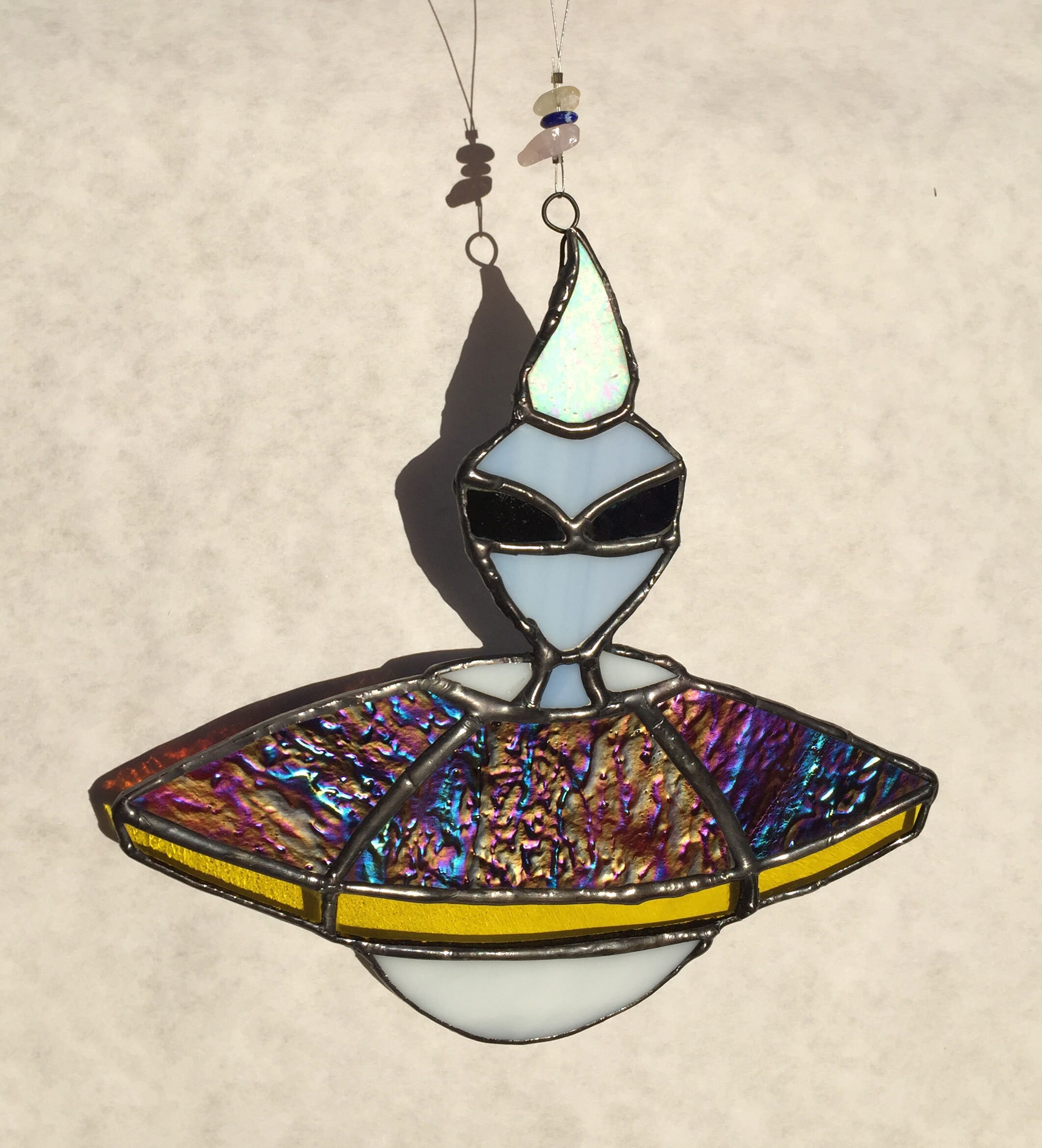 Alien Stained Glass Suncatcher UFO Flying Saucer ET Extra Terrestrial ...