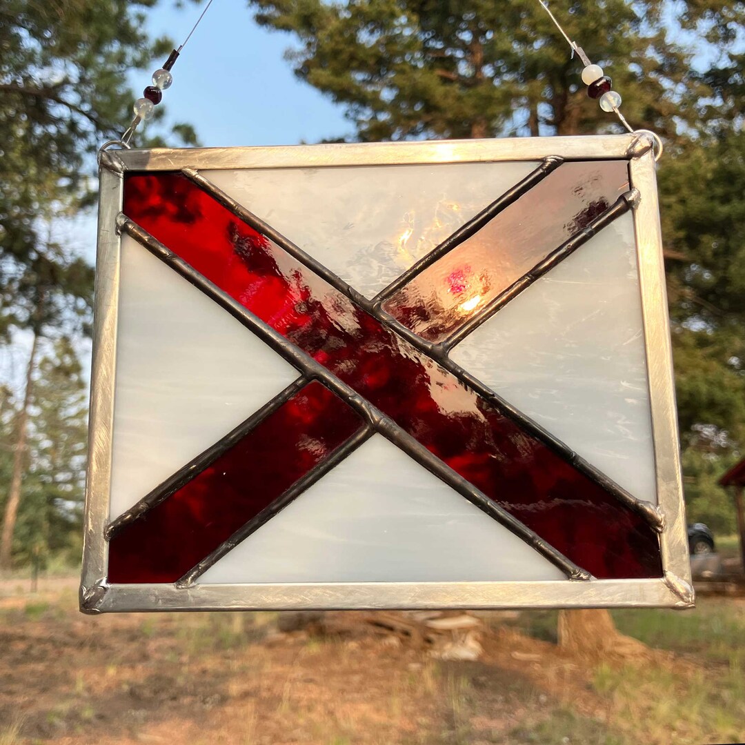 Alabama State Flag Stained Glass Handmade Suncatcher Gift Present Dixie ...