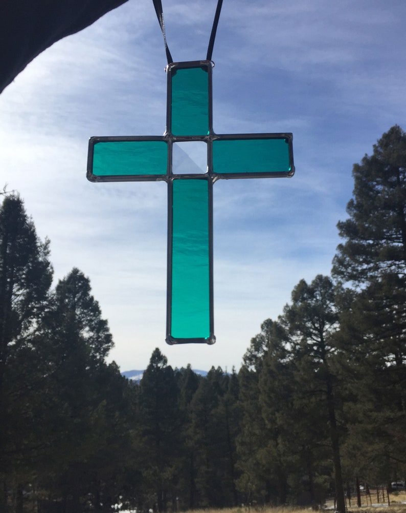 Cross Suncatcher Aqua Stained Glass Christian Gift Christmas Church ...