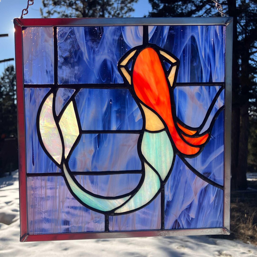 Mermaid Stained Glass Panel Iridescent Window Hanging Child Room Gift ...