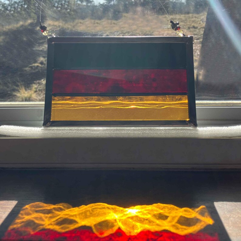 German Flag Stained Glass Suncatcher With Gemstones on Hanging Wire ...