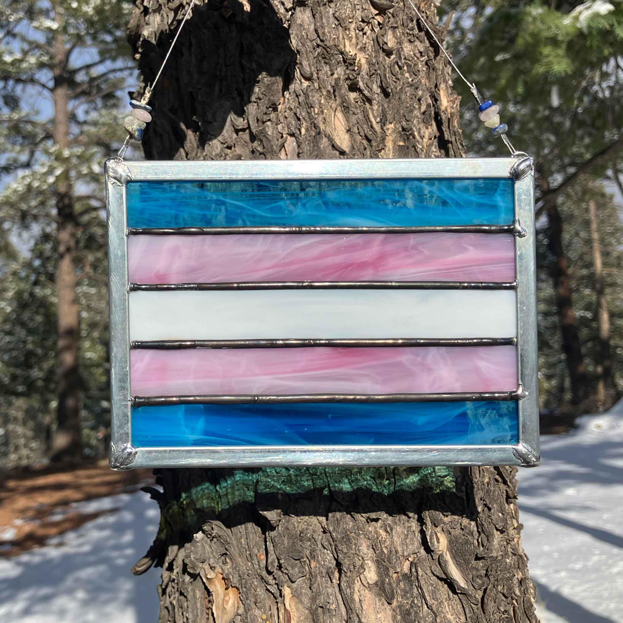Transgender Flag Stained Glass Suncatcher With Gemstones Pink Blue ...