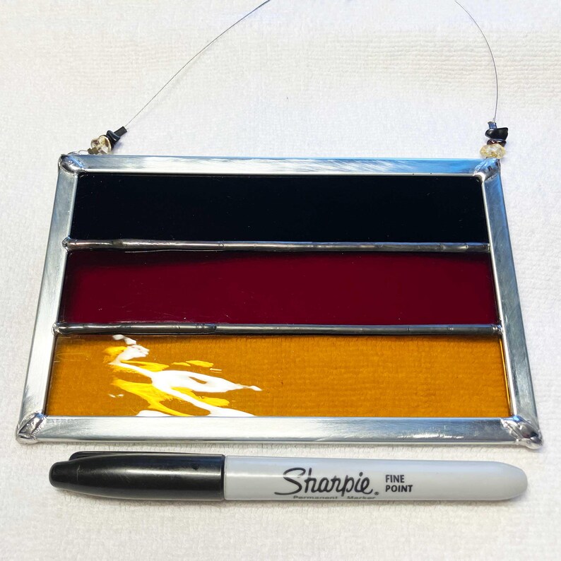 German Flag Stained Glass Suncatcher With Gemstones on Hanging Wire ...