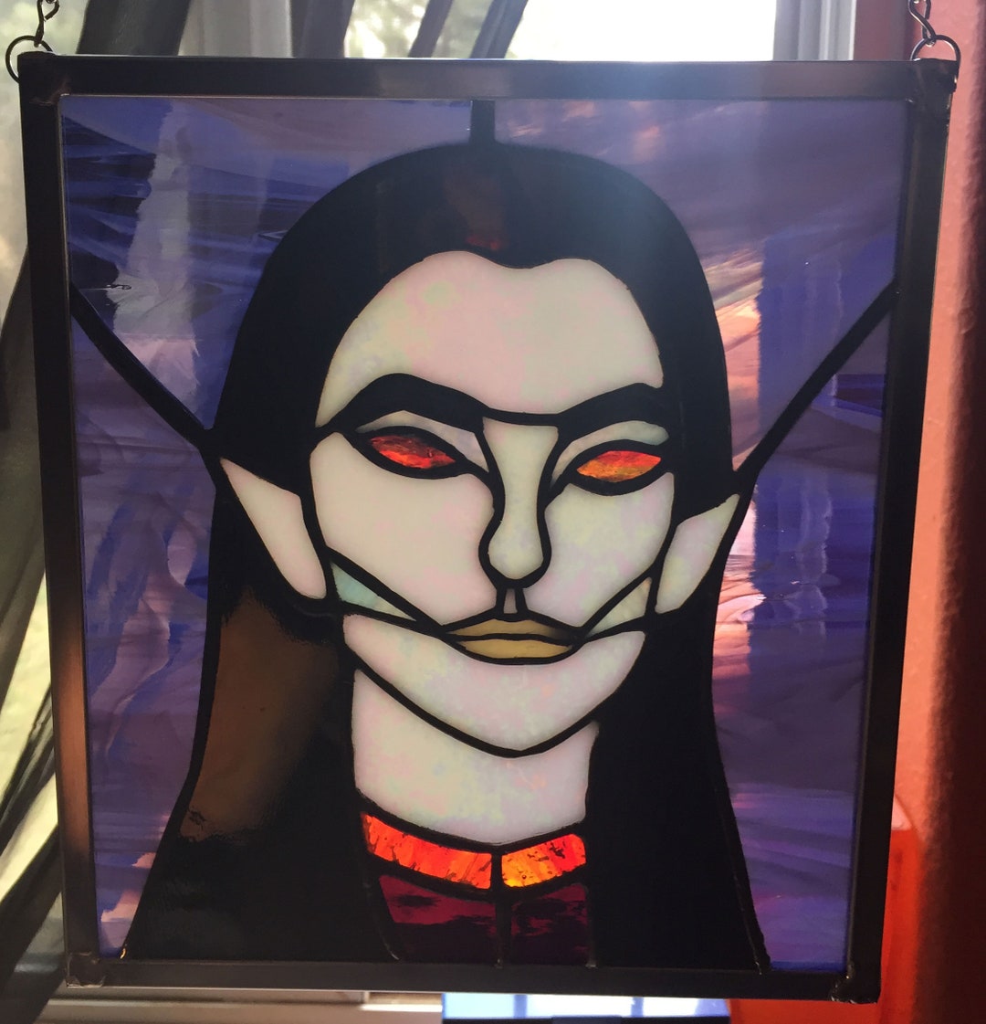 Elf Stained Glass Fantasy Decor Dark Elvin Night Elves One of a Kind ...