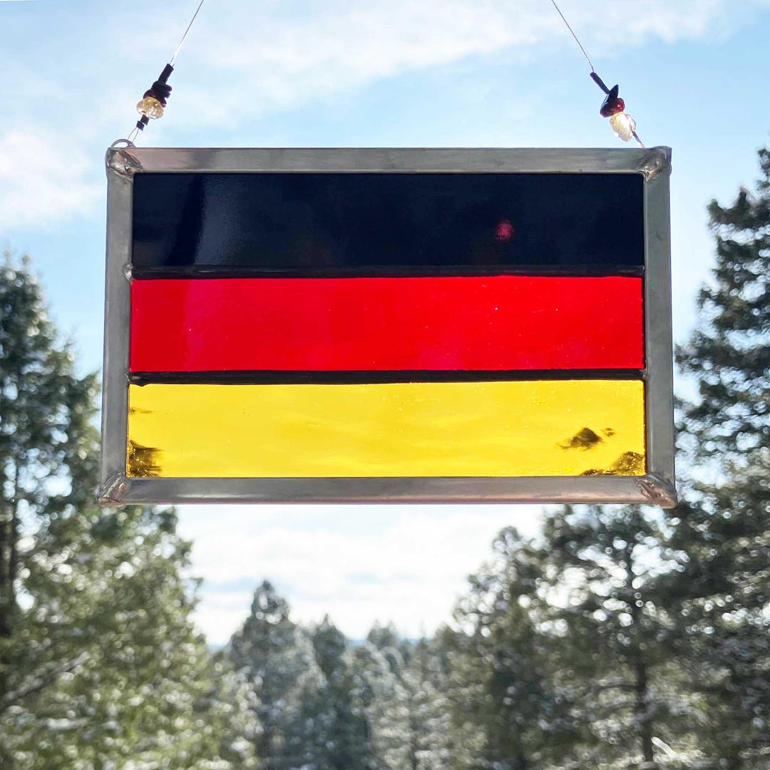 German Flag Stained Glass Suncatcher With Gemstones on Hanging Wire ...