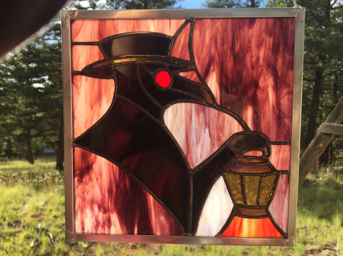 Plague Doctor Stained Glass Panel Goth Window Hanging Dark Decor ...