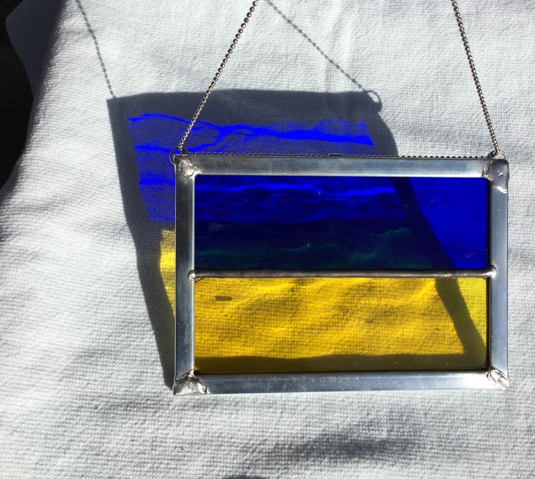 Ukrainian Flag Stained Glass Suncatcher Handmade Artisan Glass Art ...