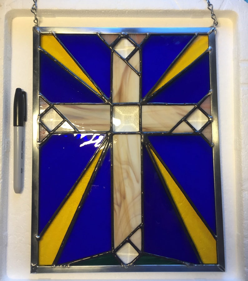 Stained Glass Cross Panel With Clear Bevels Christian Gift Christmas ...