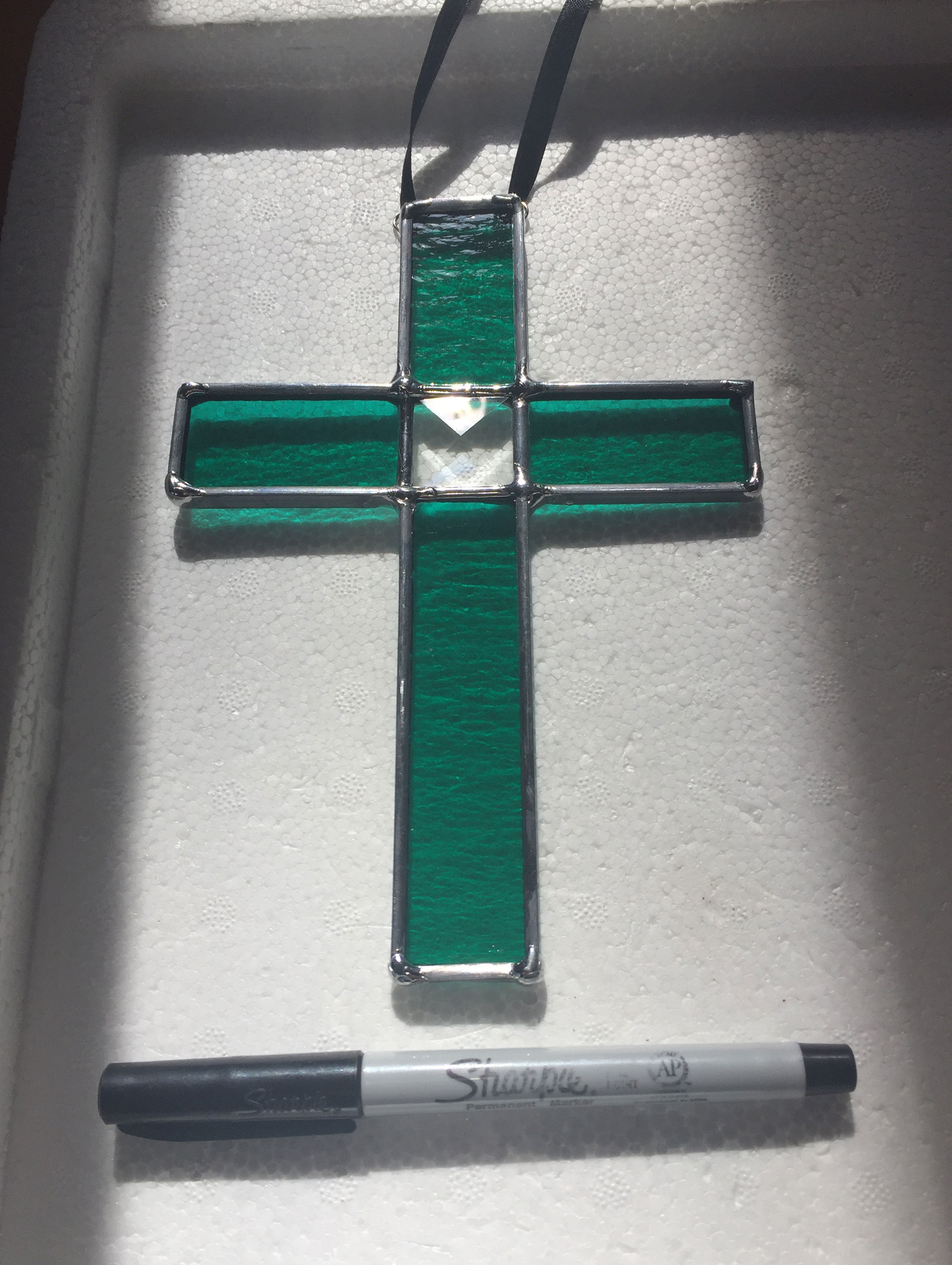 Cross Suncatcher Aqua Stained Glass Christian Gift Christmas Church ...