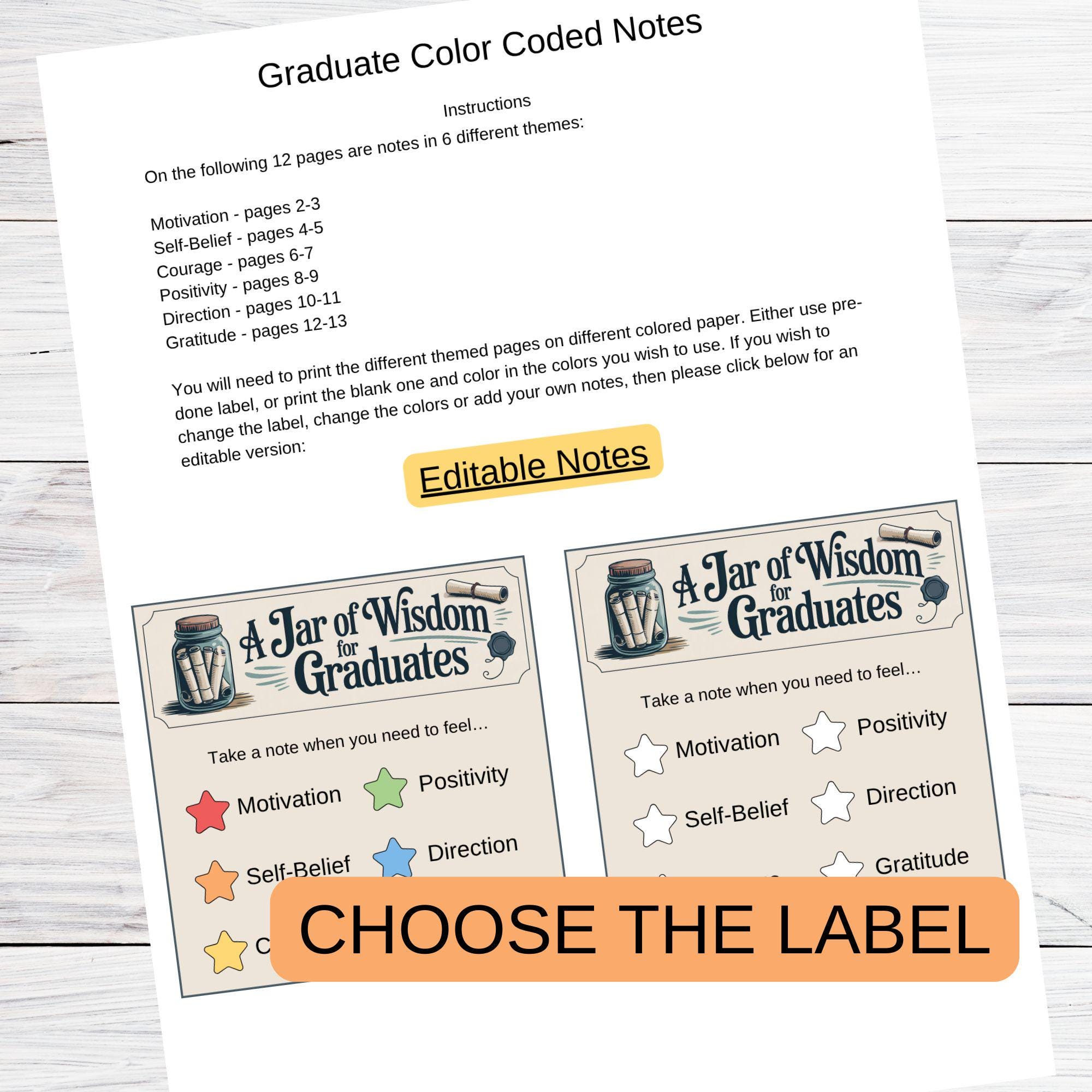 Graduation Gift, Jar of Wisdom Printable Notes (digital Download) - Etsy