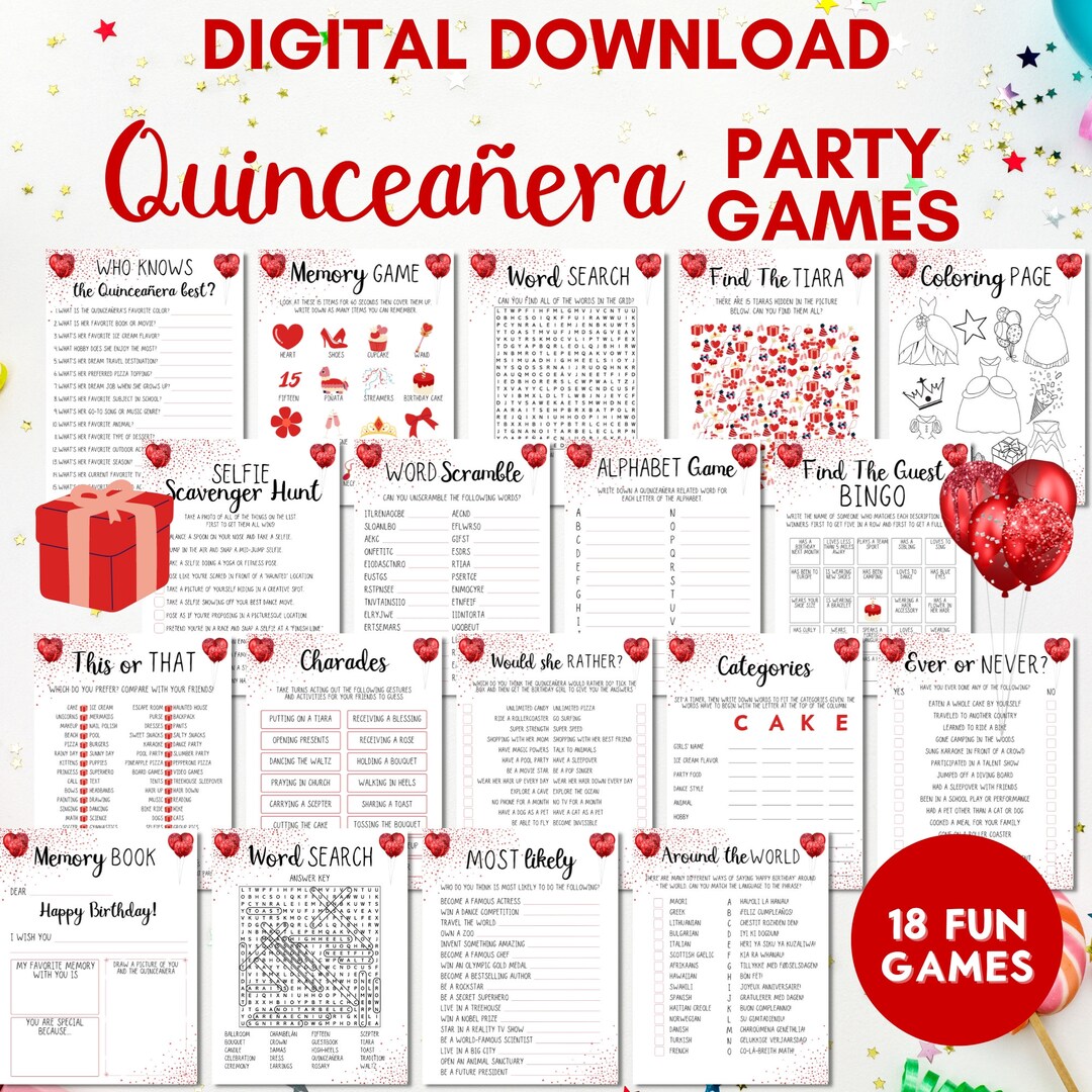 Red Quinceañera Party Games, 18 Fun Activities (digital Download) - Etsy